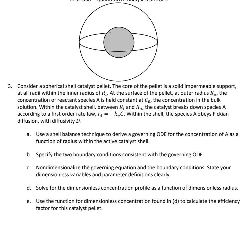 Solved Consider a spherical shell catalyst pellet. The core | Chegg.com
