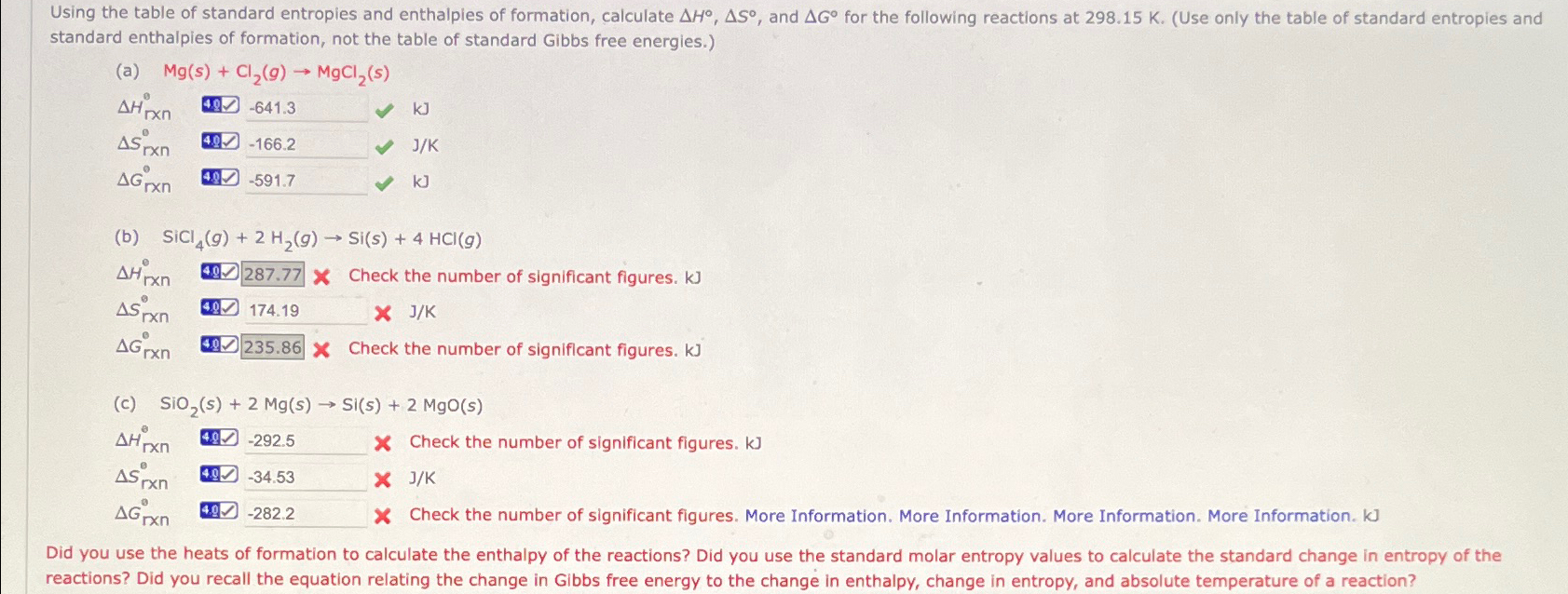 Solved Using the table of standard entropies and enthalpies | Chegg.com