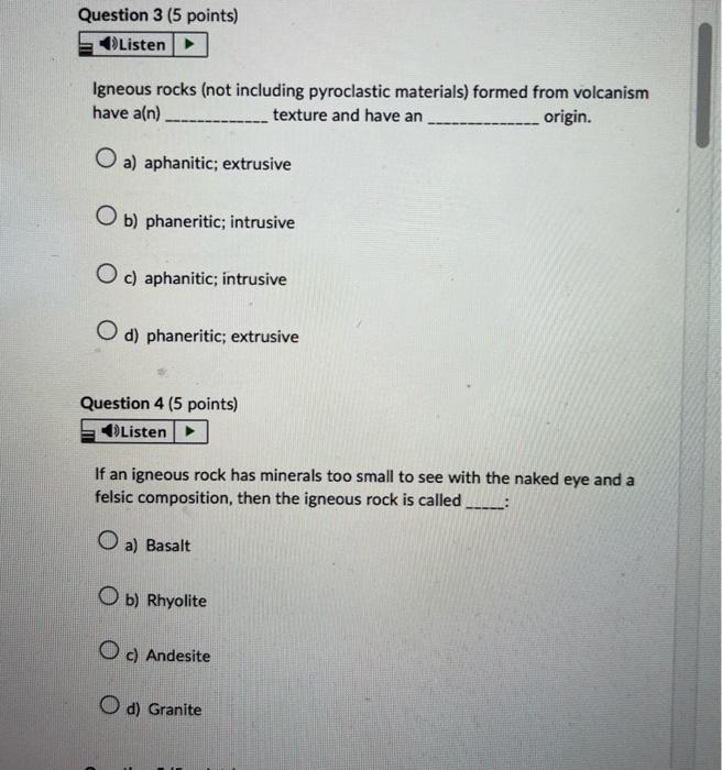Solved Igneous rocks (not including pyroclastic materials) | Chegg.com