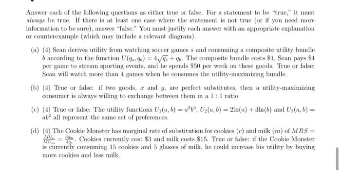 Solved Answer each of the following questions as either true | Chegg.com