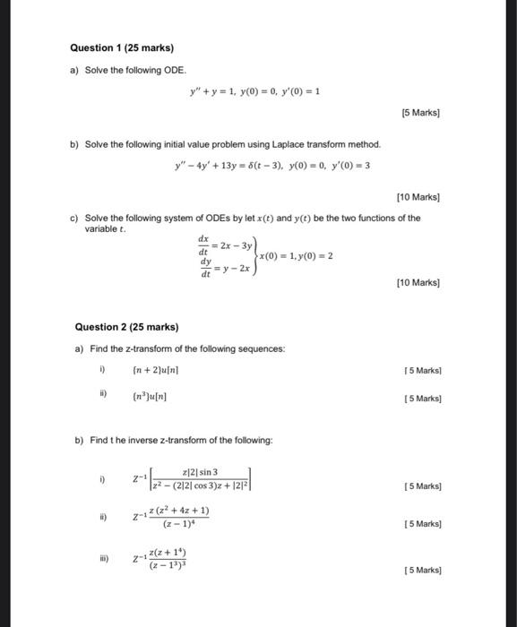 Solved a) Solve the following ODE. y′′+y=1,y(0)=0,y′(0)=1 [5 | Chegg.com