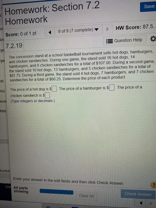 Solved Save Homework Section 7 2 Homework Score 0 Of 1 Pt