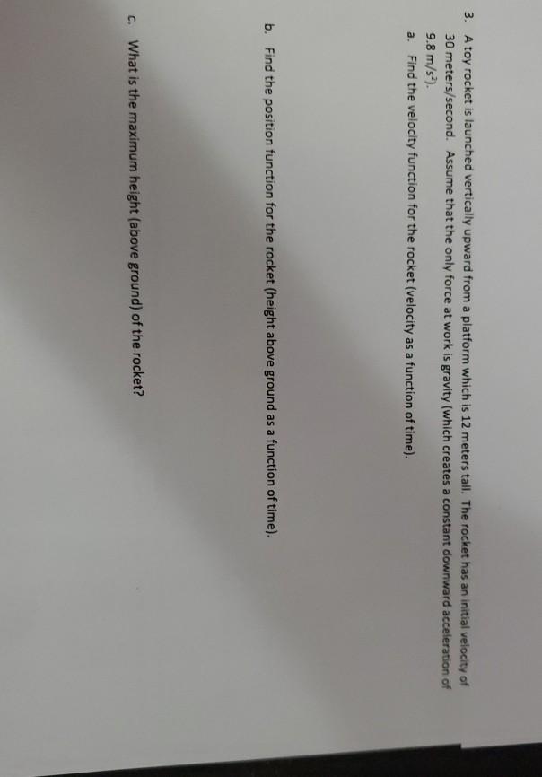 Solved 3. A toy rocket is launched vertically upward from a | Chegg.com