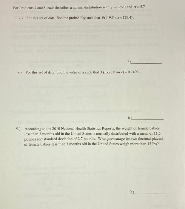 Solved For Problems 7 and 8, cach describes a normal | Chegg.com