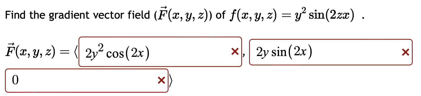 Solved Find the gradient vector field (vec(F)(x,y,z)) ﻿of | Chegg.com