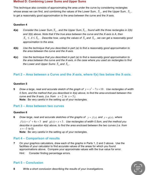 Method D: Combining Lower Sums and Upper Sums This | Chegg.com
