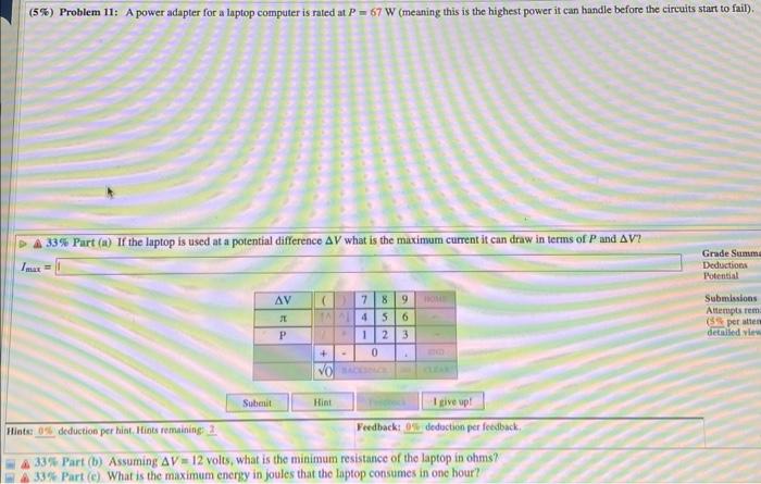 Solved (5\%) Problem 11: A power adapter for a laptop | Chegg.com