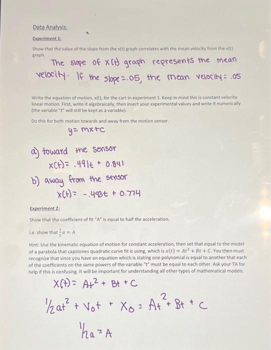 Experiment 2: Constant Acceleration Table 2: Position | Chegg.com