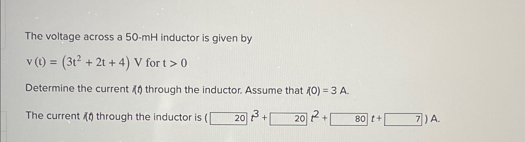 Solved The voltage across a 50- mH ﻿inductor is given | Chegg.com