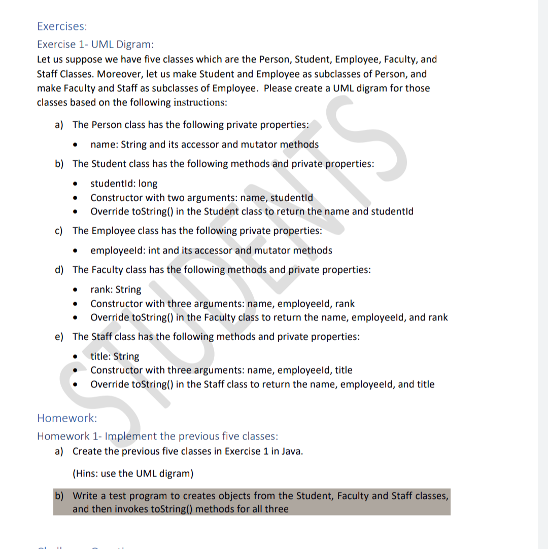 Solved Exercises: Exercise 1- UML Digram: Let us suppose we | Chegg.com