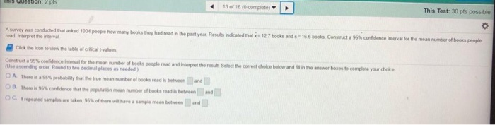 Solved Is Uuestion: 2 pts 13 of 16 ( complete This Test: 30 | Chegg.com Solved Is Uuestion: 2 pts 13 of 16 ( complete This Test: 30 | Chegg.com