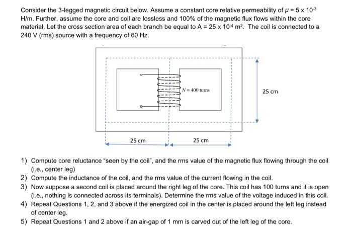 Solved Consider the 3-legged magnetic circuit below. Assume | Chegg.com