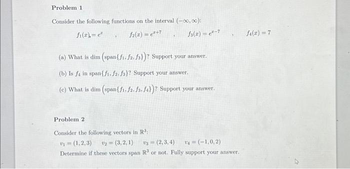 Solved Problem 1 Consider The Following Functions On The