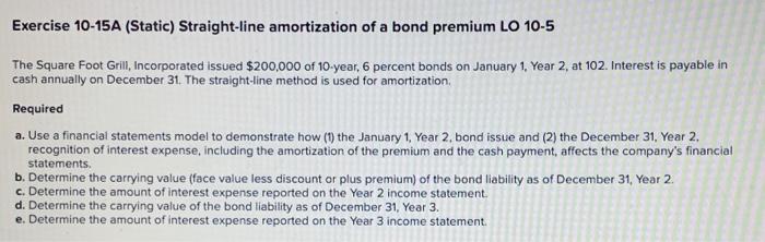 Solved Exercise 10-15A (Static) Straight-line amortization | Chegg.com