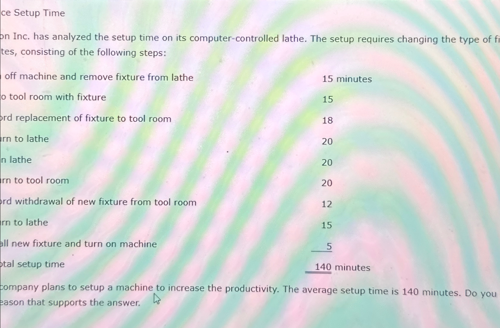 Solved ce Setup Timeon Inc. has analyzed the setup time on | Chegg.com