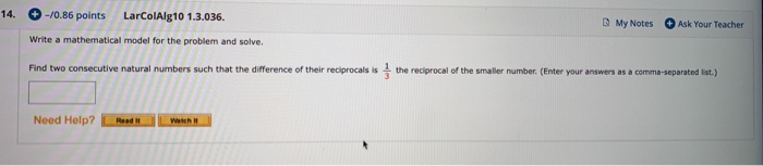 Solved 14. -/0.86 points LarColAlg10 1.3.036. Write a | Chegg.com
