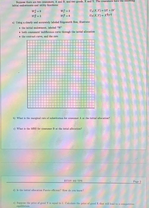 Solved Initial endowmante and utlity functione | Chegg.com