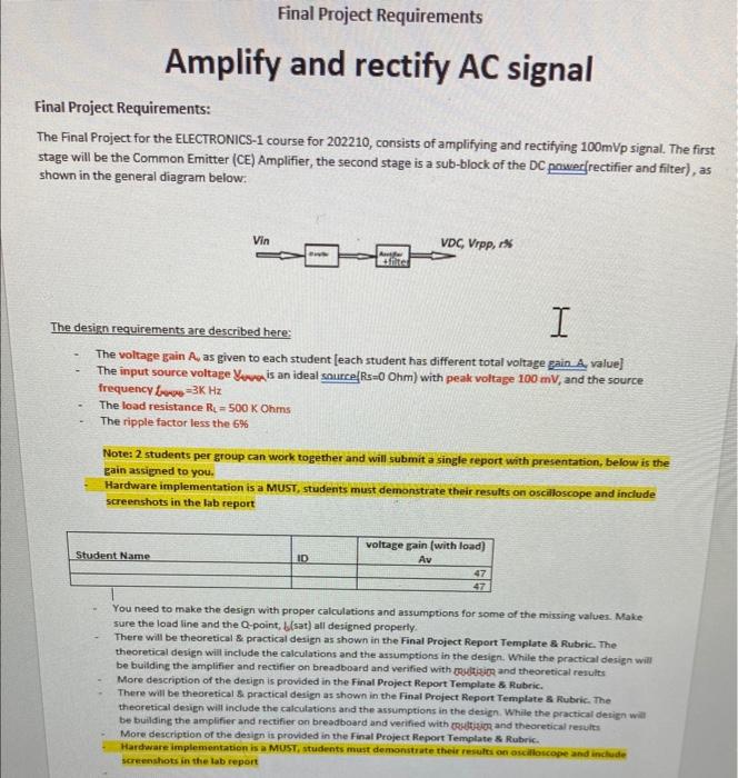 Solved Amplify and rectify AC signal Final Project | Chegg.com