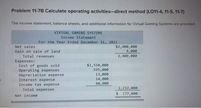 Solved Problem 11-7B Calculate operating activities-direct | Chegg.com