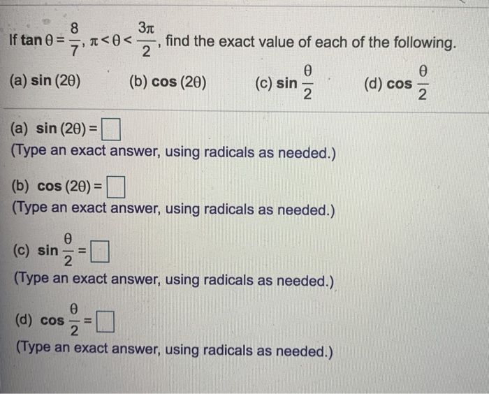 Solved ST If tan 0 = JAS find the exact value of each of the | Chegg.com