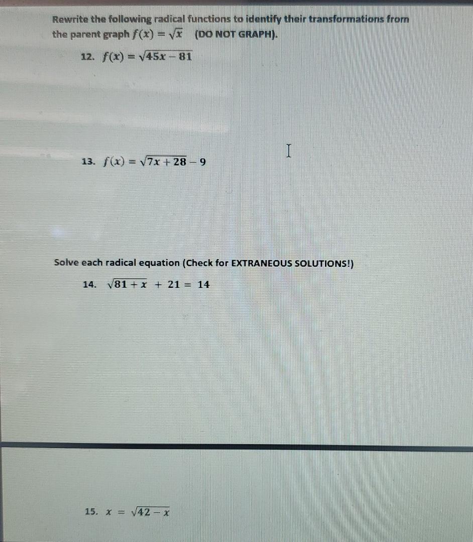 Solved Solve each radical equation (Check for EXTRANEOUS | Chegg.com