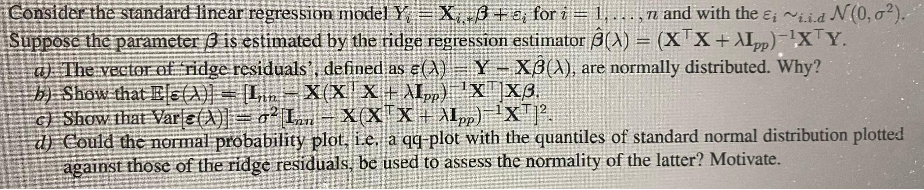 Solved Consider the standard linear regression model | Chegg.com