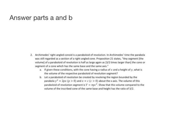 Solved Answer parts a and b 2. Archimedes' right-angled | Chegg.com