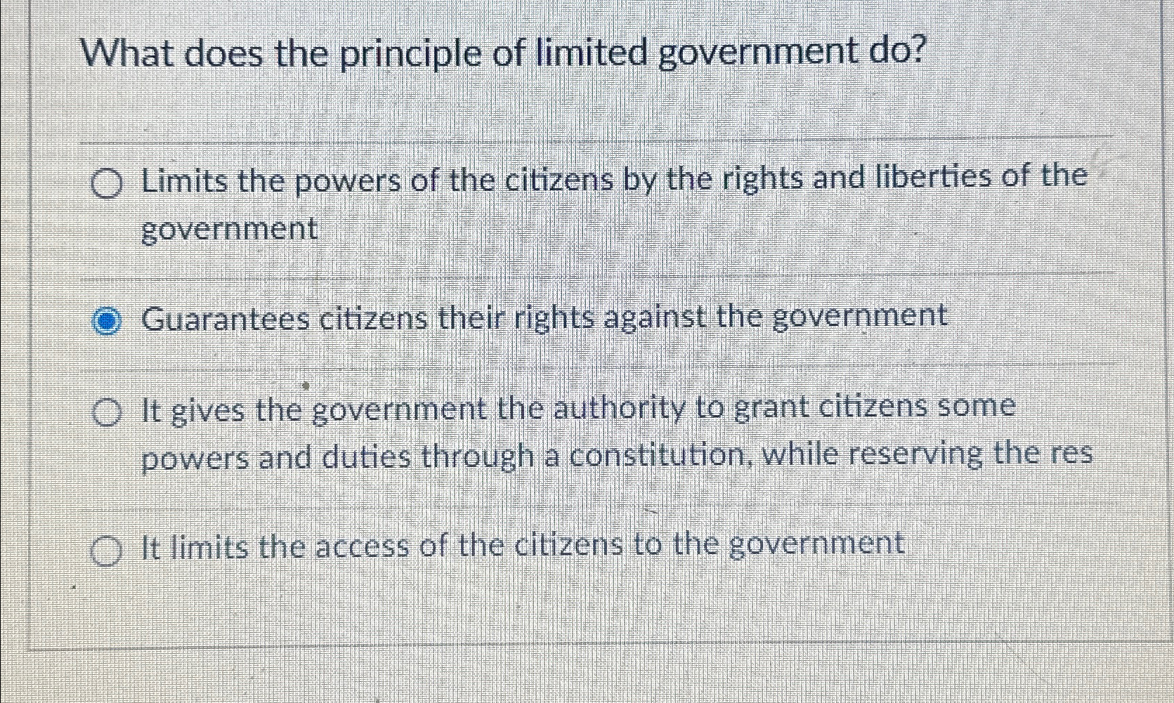 Solved What does the principle of limited government | Chegg.com