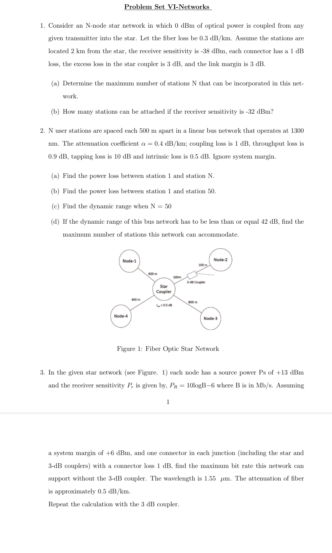 1. Consider an N-node star network in which 0dBm of | Chegg.com