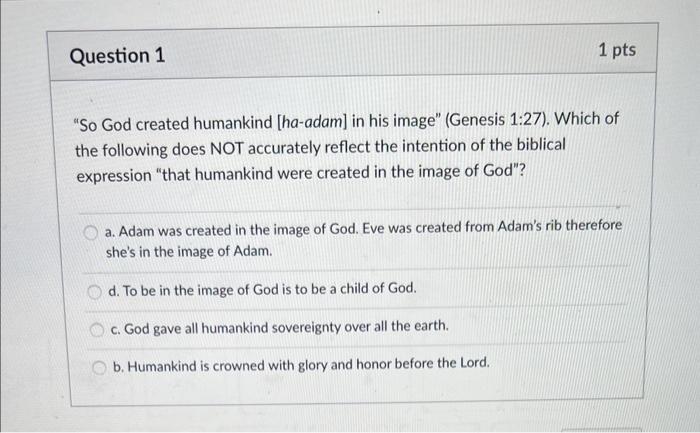 "So God created humankind [ha-adam] in his image" | Chegg.com