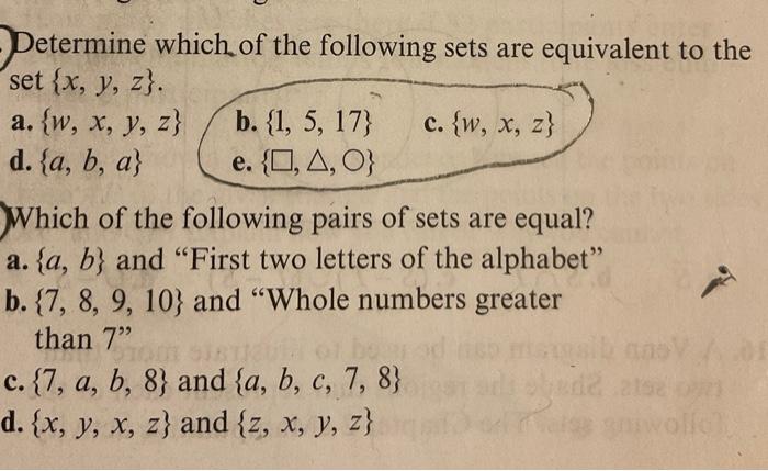 Solved Determine which of the following sets are equivalent | Chegg.com