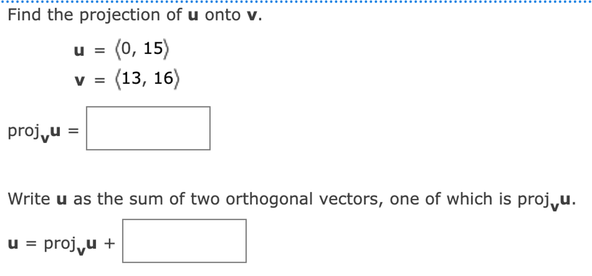 Solved Find the projection of u ﻿onto | Chegg.com