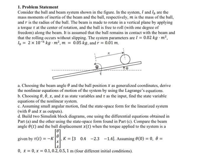 Solved 1. Problem Statement Consider the ball and beam | Chegg.com