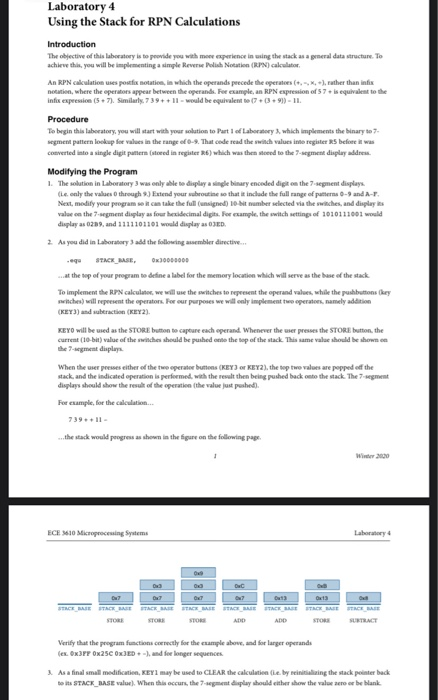 Laboratory 4 Using the Stack for RPN Calculations | Chegg.com