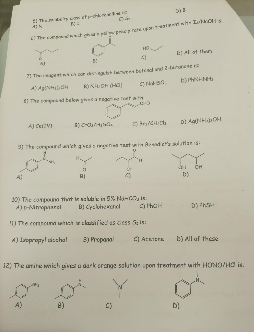 Solved D) B C) Sb 5) The solubility class of p-chloroaniline | Chegg.com