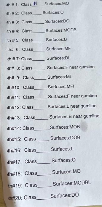 Solved What are the GV Classification for each tooth with | Chegg.com