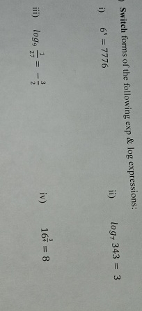 Solved Switch forms of the following exp & log | Chegg.com