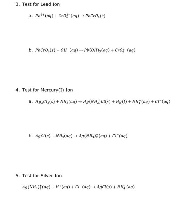 Solved 3. Test for Lead Ion a. Pb2+(aq)+CrO42−(aq)→PbCrO4(s) | Chegg.com