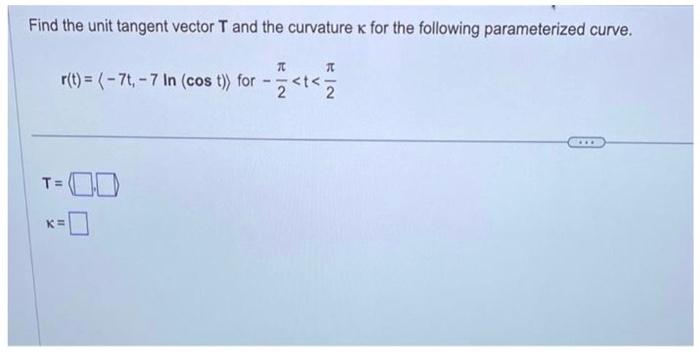 Solved Find the unit tangent vector T and the curvature κ | Chegg.com