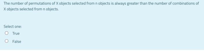 Solved The number of permutations of X objects selected from | Chegg.com