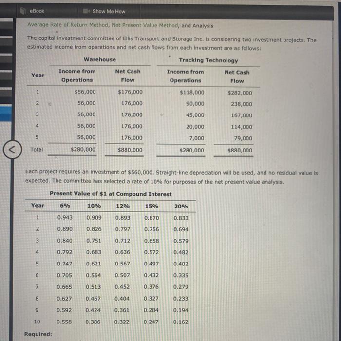 Solved eBook Show Me How Average Rate of Return Method, Net | Chegg.com