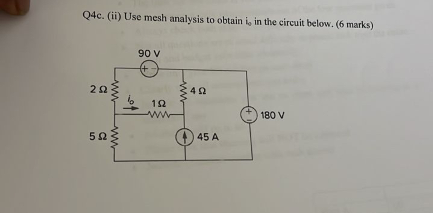 Use mesh analysis to obtain io ﻿in the circuit below. | Chegg.com