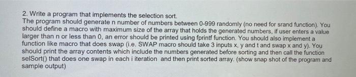 Solved 2. Write a program that implements the selection | Chegg.com
