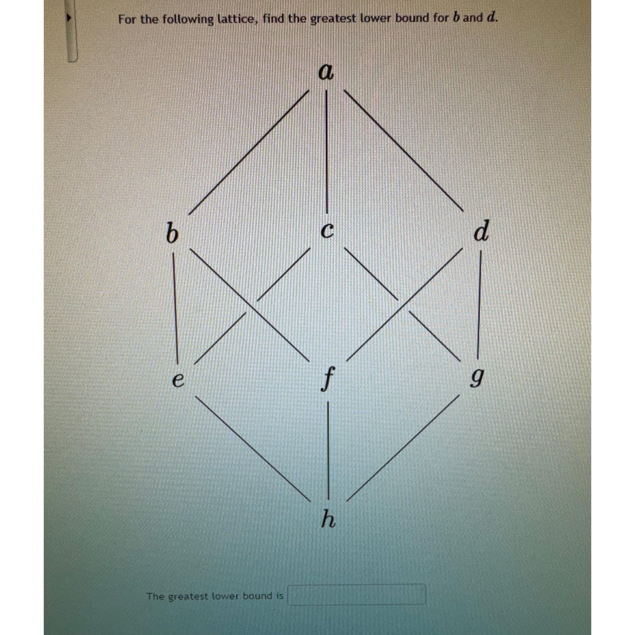 Solved For the following lattice, find the greatest lower | Chegg.com