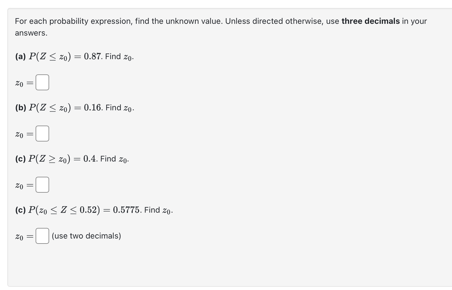 Solved For each probability expression, find the unknown | Chegg.com