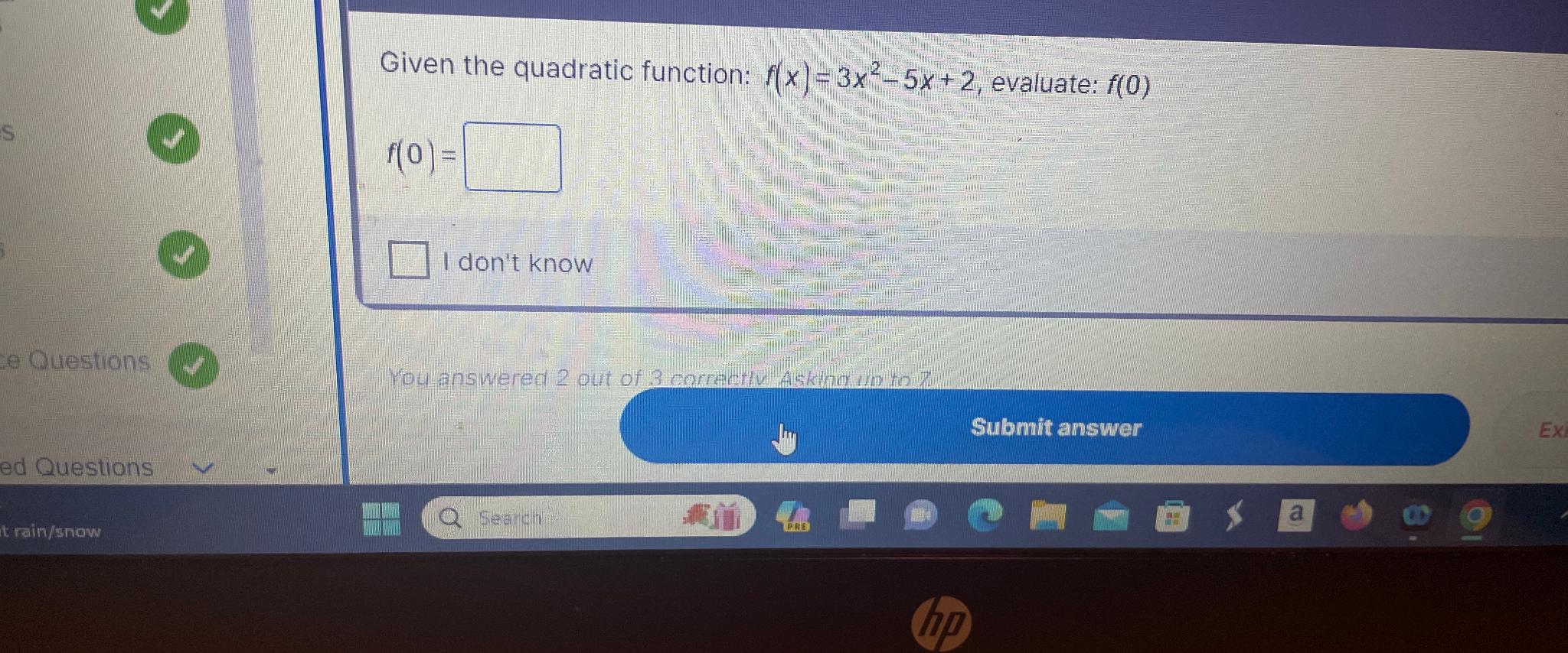 Solved Given the quadratic function: f(x)=3x2-5x+2, | Chegg.com