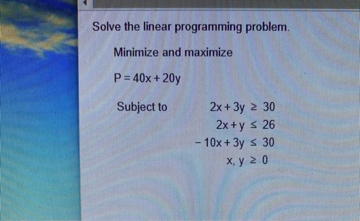 Solved Solve the linear programming problem. Minimize and | Chegg.com