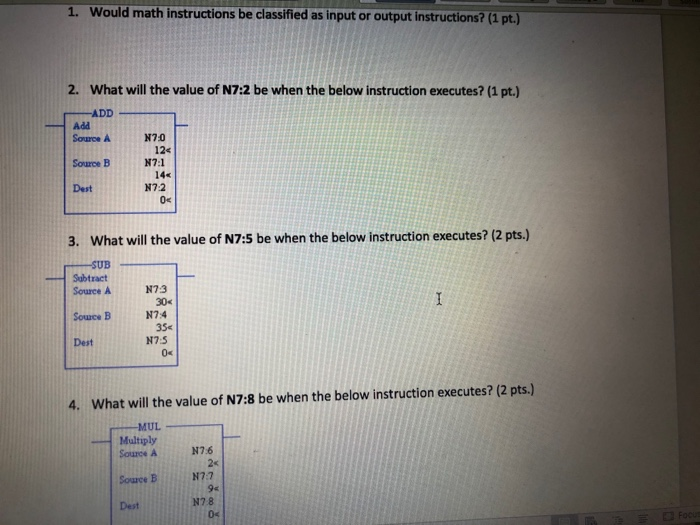 Solved 1. Would math instructions be classified as input or | Chegg.com
