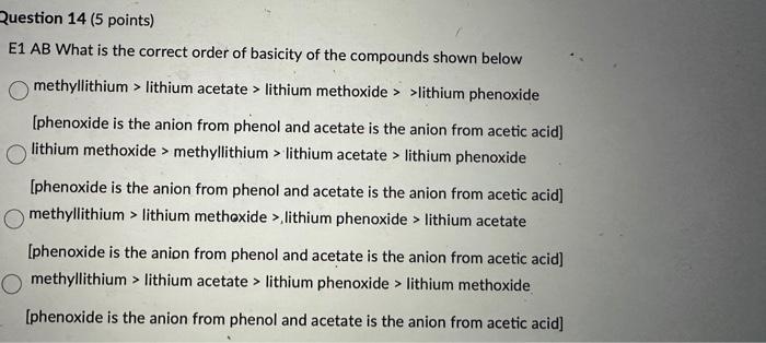 Solved E1 AB What is the correct order of basicity of the | Chegg.com