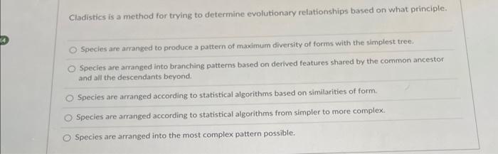 Solved Cladistics is a method for trying to determine | Chegg.com